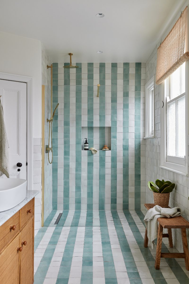 Love stripes? Check out these fun shower tile ideas
