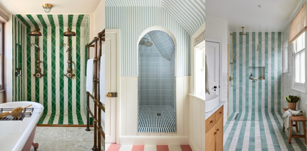 Love stripes? Check out these fun shower tile ideas
