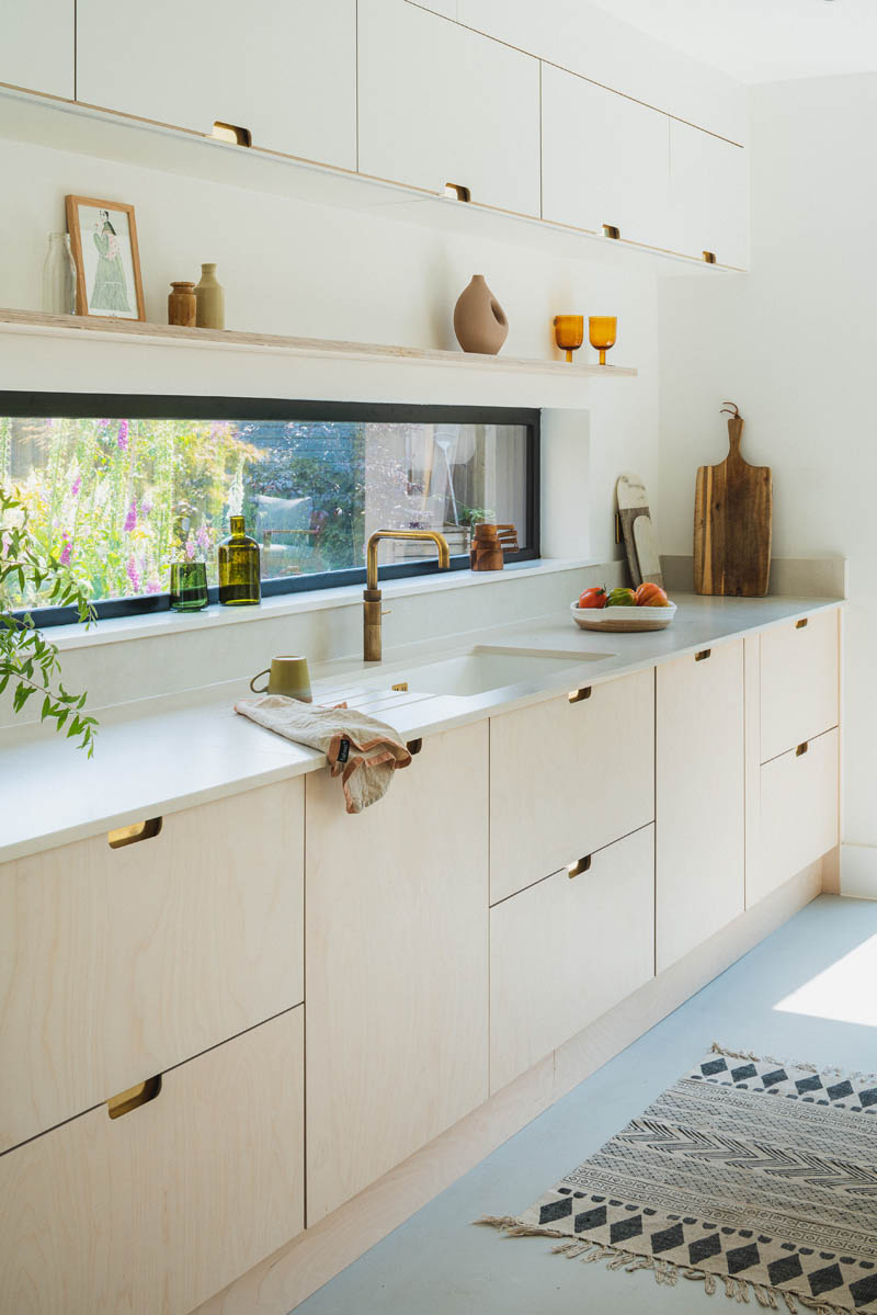 Tour this bright Japandi kitchen with pale plywood cabinetry