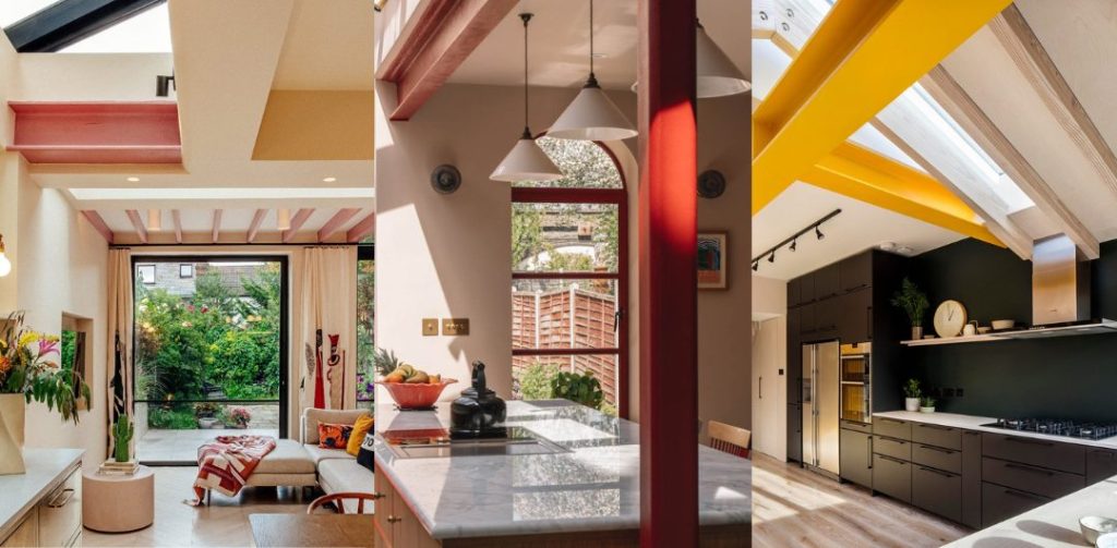 Coloured steel beams: inspiration for your kitchen extension
