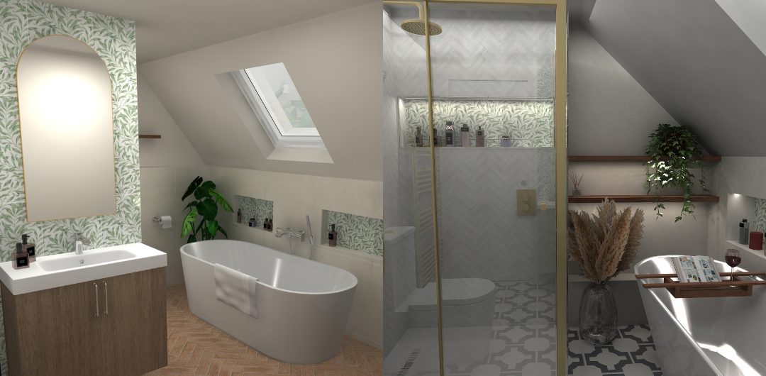 Get inspired by these two designers' loft bathroom plans