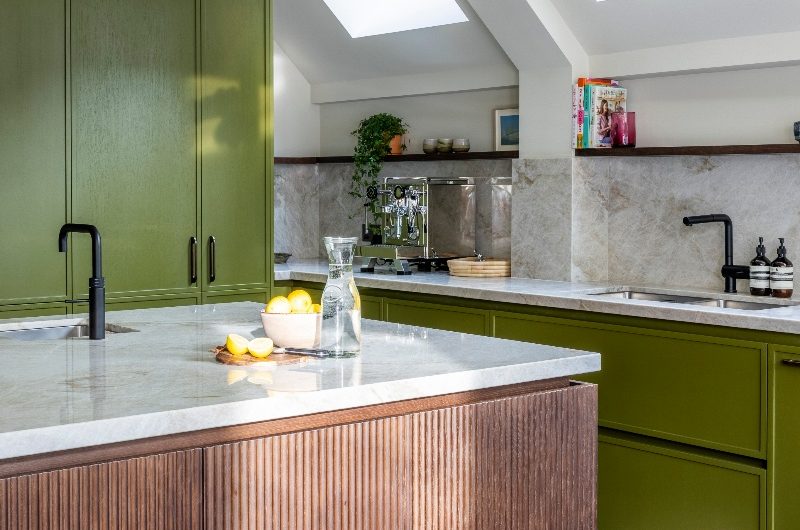 Tour this home's green kitchen and nature-inspired rooms